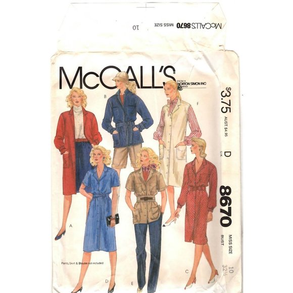 McCall's | Office | Mccalls 867 Womens 0 Bust 32 12 Coatdress ...